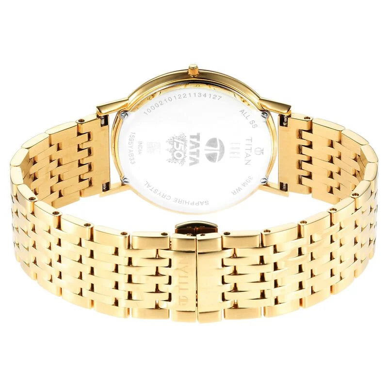 Titan Edge Metal Yellow Dial Stainless Steel Strap Watch Men - 1595YM0 ...