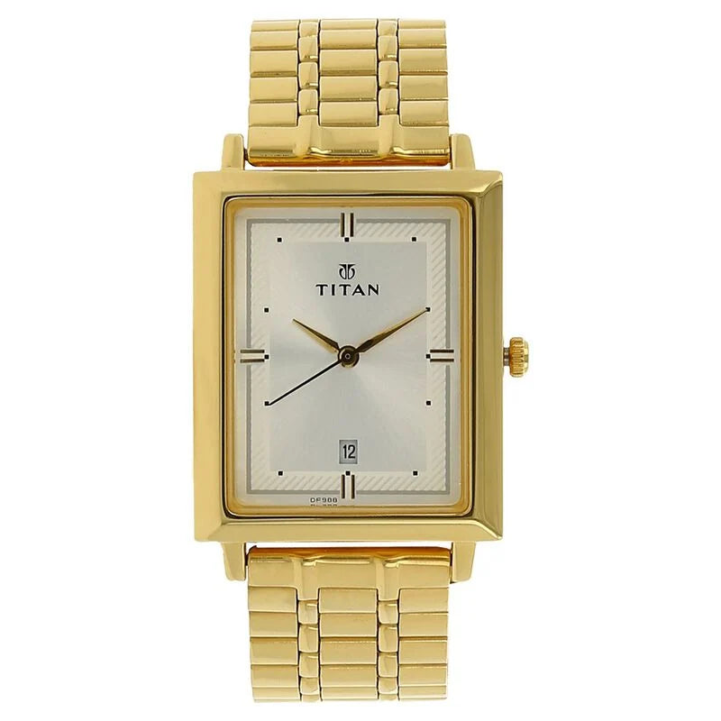 Titan Quartz Analog with Date Champagne Dial Stainless Steel Strap Wat ...