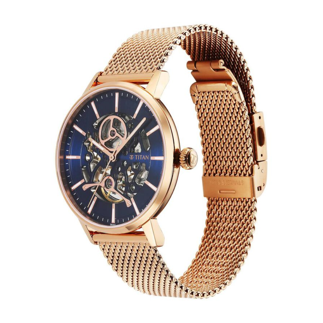 Titan Mechanical Slimline Blue Dial Mechanical Stainless Steel Strap w ...