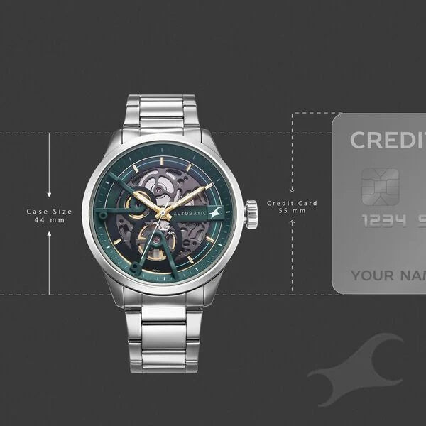 Fastrack Automatics Green Dial Silver Metal Strap Automatic Watch For ...