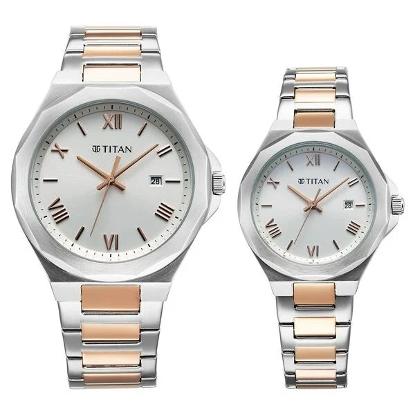Buy Titan Bandhan Silver Couple Watches Online | Krishna Watch Company ...