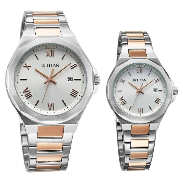 Buy Titan Bandhan Silver Couple Watches Online | Krishna Watch Company ...