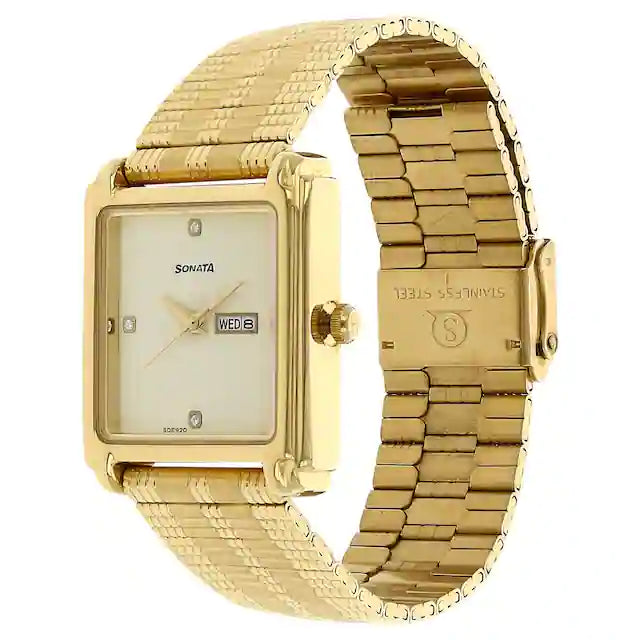 White Dial Golden Stainless Steel Strap Watch 77032YM02J
